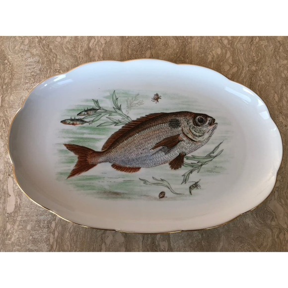 Neiman Marcus | Dining | Vintage Mid Century Fish Platter Gold Trim ...
